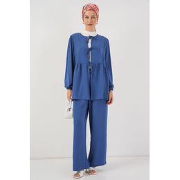 Rundhals Langtunika und Weite-Hosen-Set
