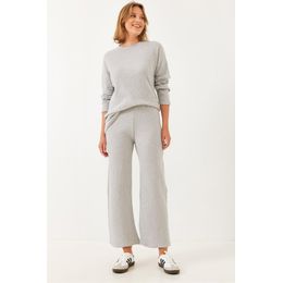 Rippstrukturierter Crew-Neck-Pullover und Hosen-Set