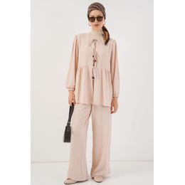 Rundhals Lange Tunika und Weite Hosen Set