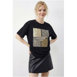 Leoprint Pailletten Rundhals T-Shirt