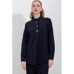 Strukturierter Langarm-Button-Up-Hemd und weiter Hosenanzug