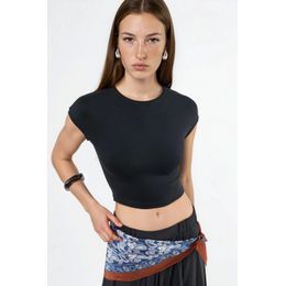 Rundhals Einfarbiges Crop-T-Shirt