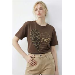 Rundhalsausschnitt Pailletten Text Druck T-Shirt