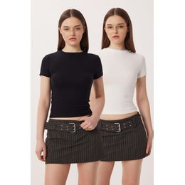 Slim Fit Rundhals-Crop T-Shirt 2er-Pack