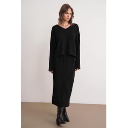 V-Ausschnitt Strickpullover & Rock-Set