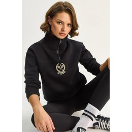 Bestickter Rei&szlig;verschluss-Kragen Sweatshirt