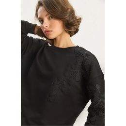 Bestickter Rundhals Langarm-Sweatshirt