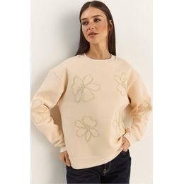 Bestickter Rundhals Langarm-Sweatshirt