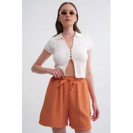 Hochgeschnittene strukturierte Baumwollshorts