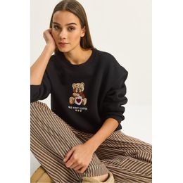 Bestickter Rundhalsausschnitt Langarm-Sweatshirt