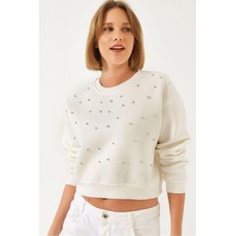 Gemusterter Rundhals-Pullover mit Flicken