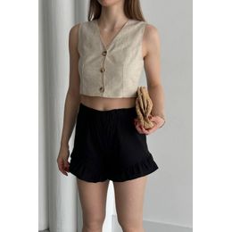 Hochtaillierte R&uuml;schenshorts mit weitem Bein