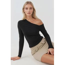 Asymmetrischer Kragen Langarm Slim Fit Soft Touch Strickoberteil