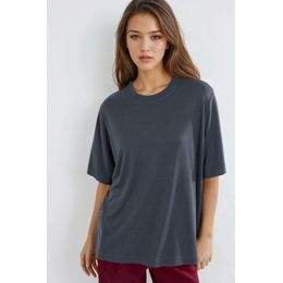 &Uuml;bergr&ouml;&szlig;iges Ripp-Panel T-Shirt mit Rundhalsausschnitt