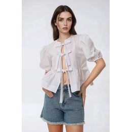 Baumwoll-Bluse mit Rundhalsausschnitt und Schleifendetail