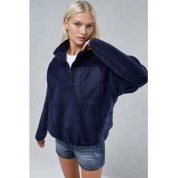 Rei&szlig;verschlusskragen Pl&uuml;schstrick-Sweatshirt mit Tasche