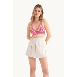 Gestreifter V-Ausschnitt Gestrickter H&auml;kel-Crop-Top