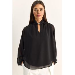 Bluse aus Chiffon mit Mandarinkragen und Steinaccessoire