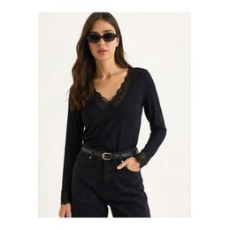 Bluse mit Spitzen-Details und V-Ausschnitt