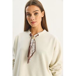 Sweatshirt mit Rundhalsausschnitt und Rippstruktur mit Schal-Accessoire-Detail