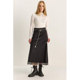 Hochtaillierter Satin A-Linien Maxi-Rock