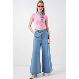 Hochtaillierte Weite Denim Jeans