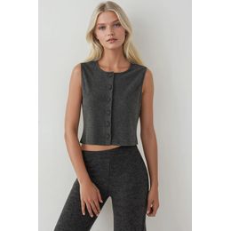 Texturiertes &auml;rmelloses Crew-Neck-Weste mit Knopfdetails