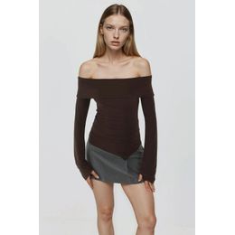 Elegantes Off-Shoulder Langarm Slim Fit Asymmetrisches Oberteil