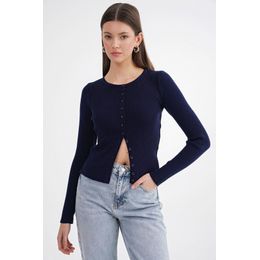 Knopf-Front Schlanker Rippstrick-Cardigan
