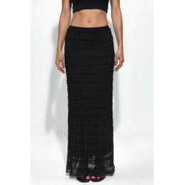 T&uuml;ll-Maxikleid mit niedrigem Bund