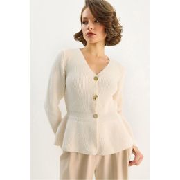 Rippstrick Langarm V-Ausschnitt Cardigan mit Kn&ouml;pfen