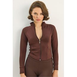 Slim Fit Strick-Active-Top mit Rei&szlig;verschluss