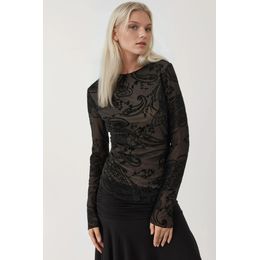 Langarm asymmetrische T&uuml;llbluse