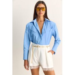 L&auml;ssige Langarm-Hemdbluse aus Popeline mit Tasche