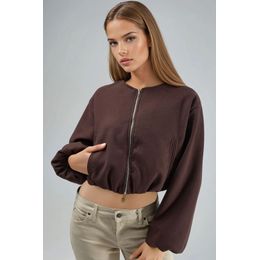 Crop-Gabardine-Jacke mit Rei&szlig;verschluss und Tasche