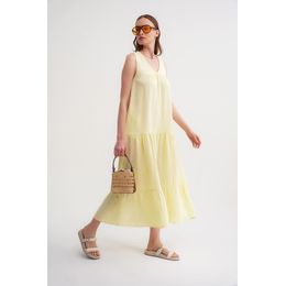 &Auml;rmelloses V-Ausschnitt Musselin-Midi-Kleid mit Taschen