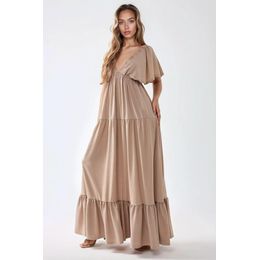 Strukturiertes V-Ausschnitt A-Form Maxi-Kleid