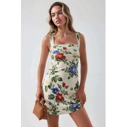 Bedrucktes Bodycon-Minikleid mit quadratischem Kragen