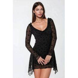 Blumen-V-Ausschnitt Figurbetontes Mini-Kleid