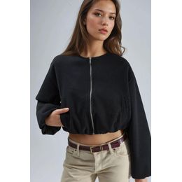 Kurze Gabardinejacke mit Rei&szlig;verschluss und Tasche