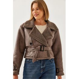 Kunstleder-Cropjacke mit Schal-Kragen