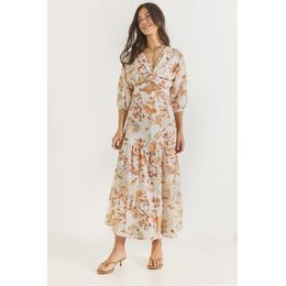 V-Ausschnitt Blumen-Maxikleid mit Schleife