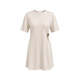 Crew-Neck Mini-T-Shirt-Kleid mit Stein-Accessoire