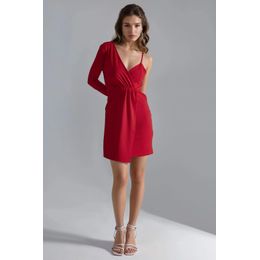 Einarmiges V-Ausschnitt Mini-Kleid