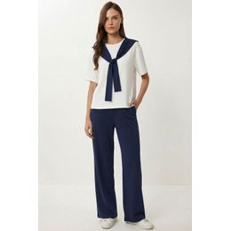 Farbblockiertes Crew-Neck Zwei-Teiler Set