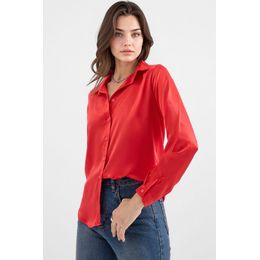 Satin Langarmhemd mit Knopfleiste