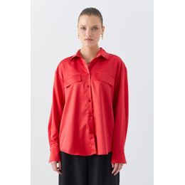 Satin-Hemd mit Knopfleiste und Taschen详情