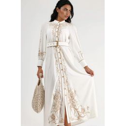 Blumenmuster G&uuml;rteltuch Midi Hemdblusenkleid