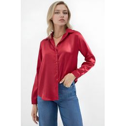 Satin Langarmhemd mit Kn&ouml;pfen