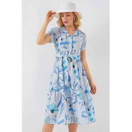 Bl&uuml;tendes V-Ausschnitt-Midi-Kleid mit Schleife